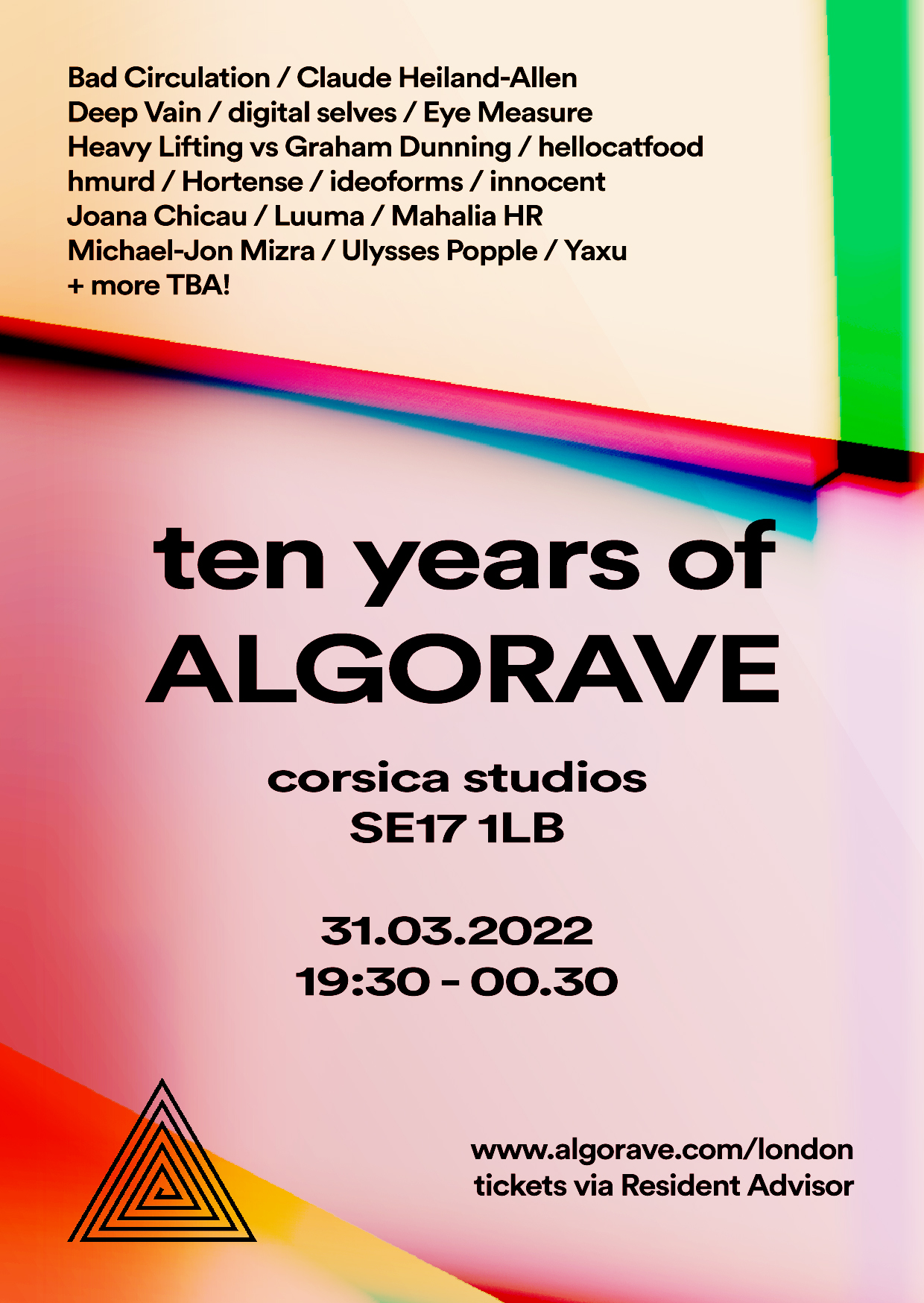 10 Years of Algorave: London event at Corsica Studios on 31st March 2022